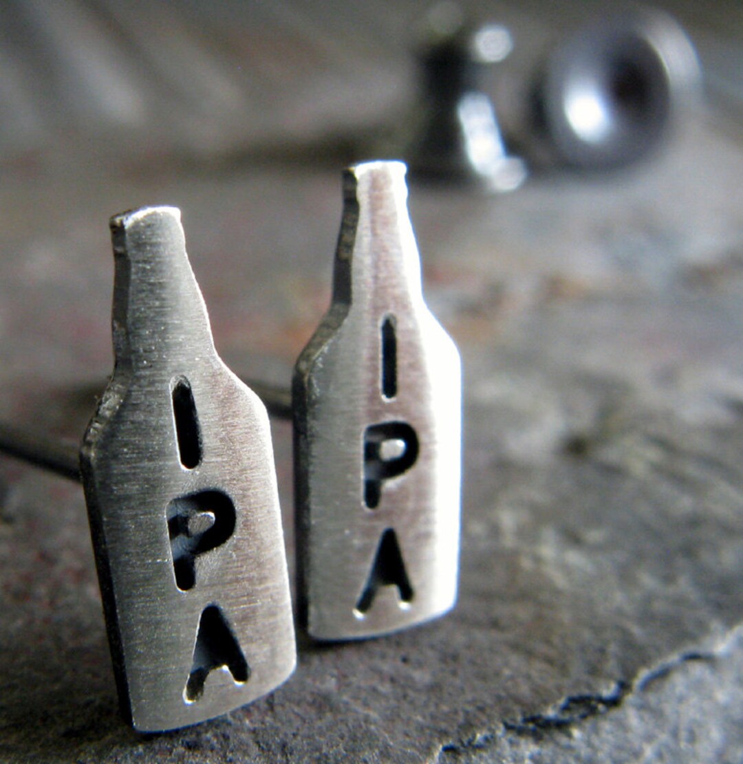 Tiny IPA Craft Beer Bottle Stud Earrings Handmade in Sterling Silver - Etsy