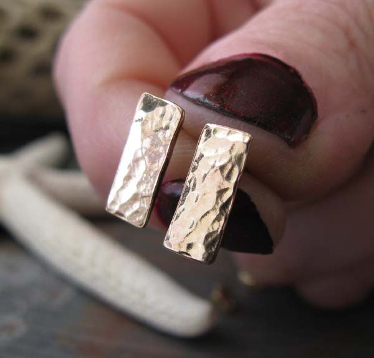 Slim Rectangle Stud Earrings Handmade in Sterling Silver or - Etsy