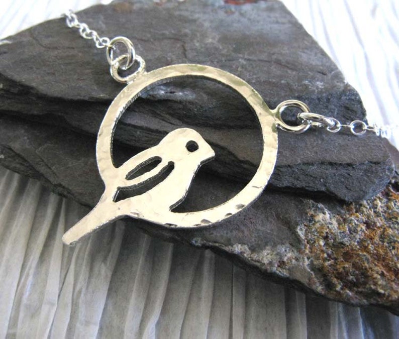 Bird in a Ring Perch Necklace Artisan Handmade in Sterling - Etsy
