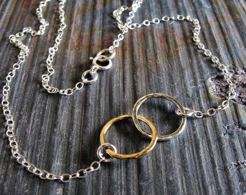 Interlocking Silver and Gold Rings Dainty Necklace | Etsy