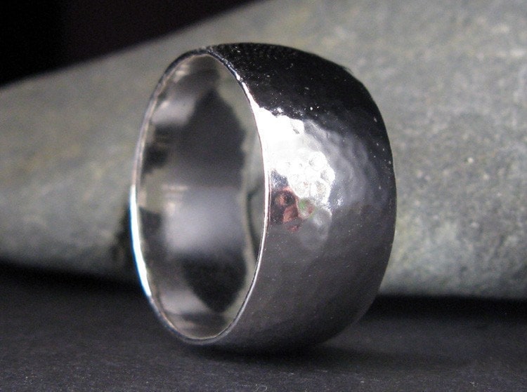 10mm sterling silver hammered wide ring band | Etsy