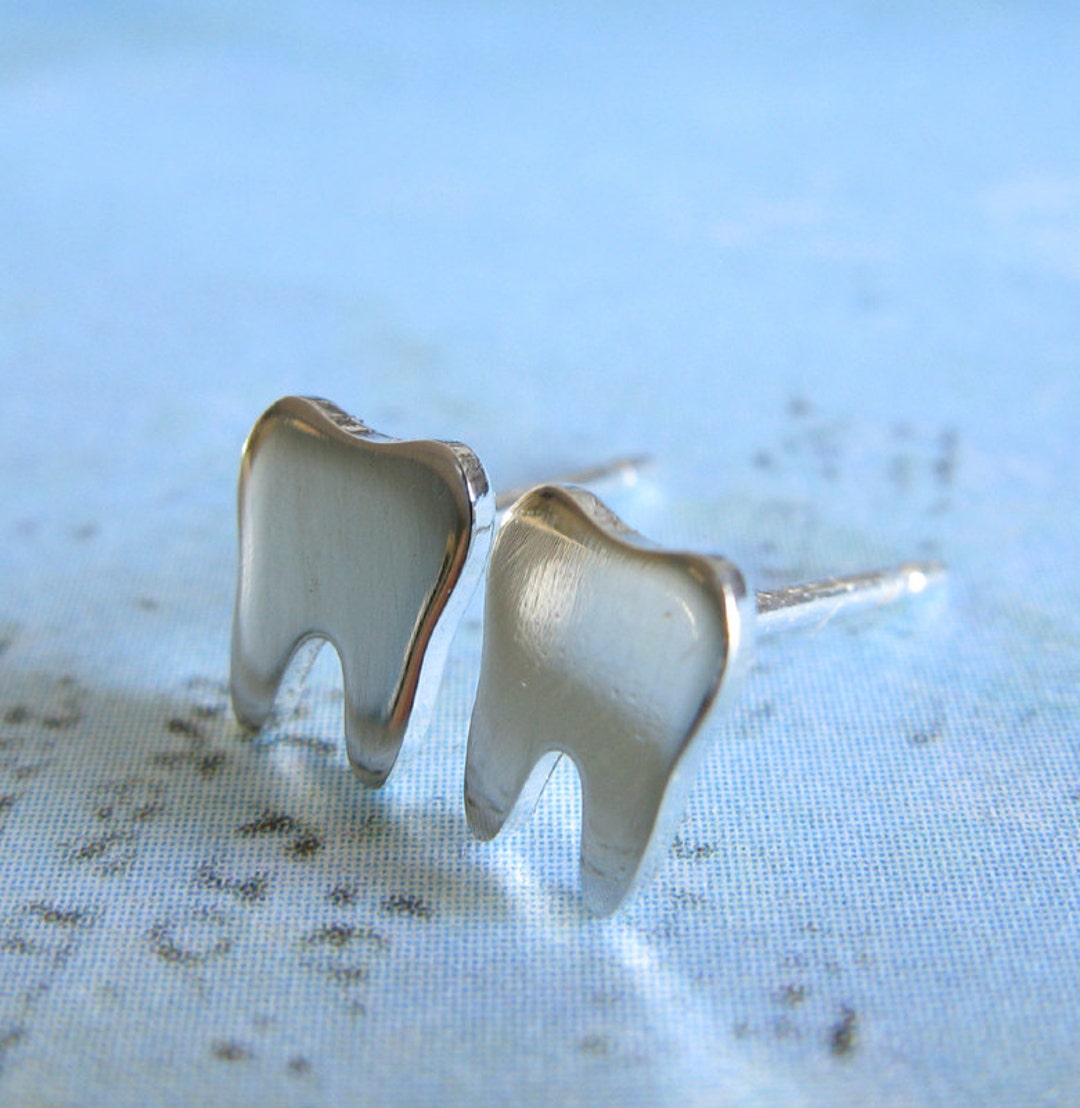 Tooth Teeth Stud Earrings Handmade From Sterling Silver or 14k Gold - Etsy