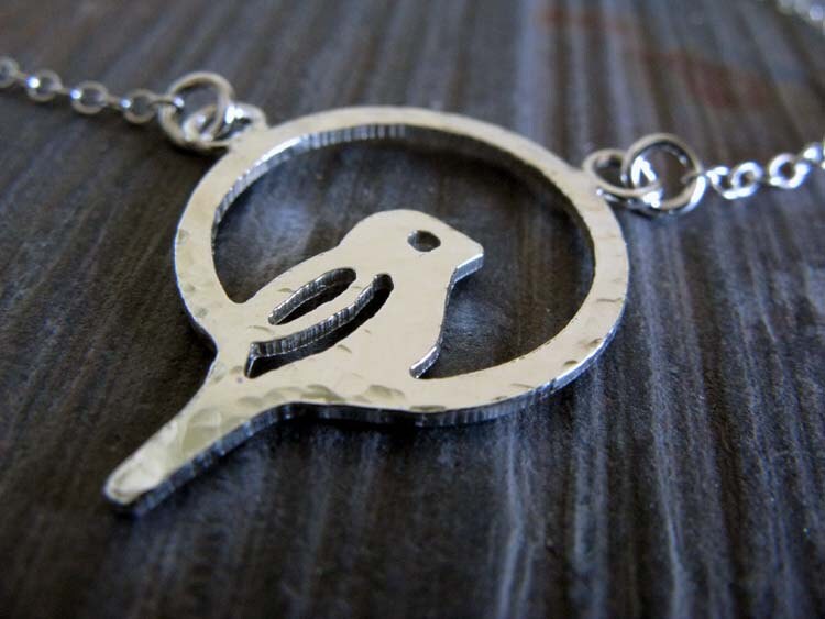 Bird in a Ring Perch Necklace Artisan Handmade in Sterling - Etsy