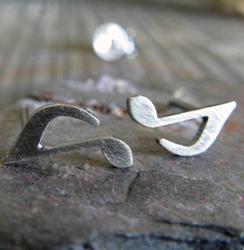 Small 8th Note Music Stud Earrings Handmade in Sterling Silver | Etsy