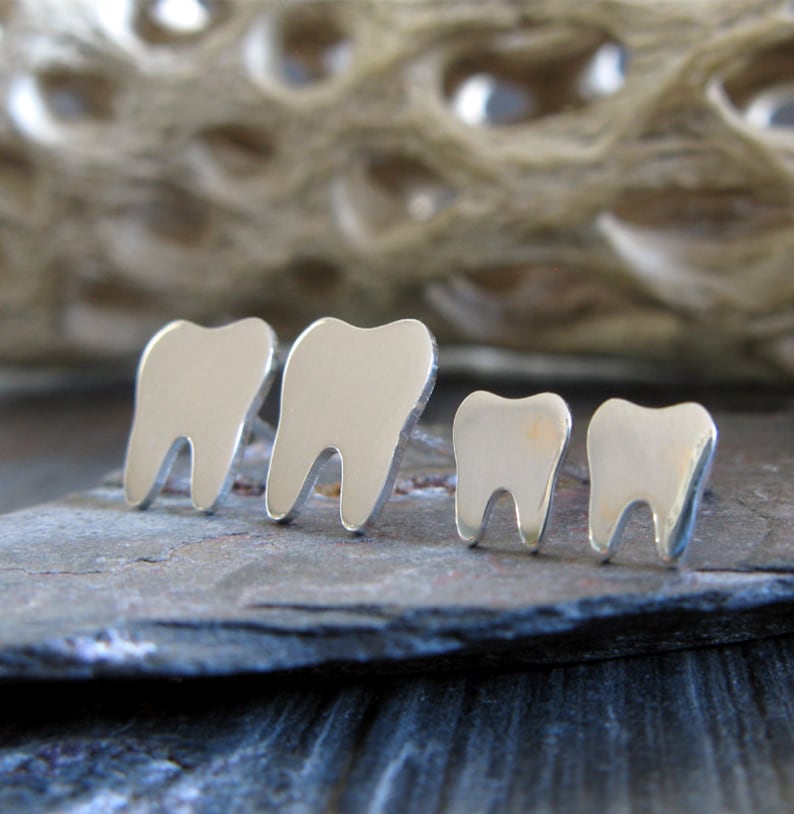 Tooth Teeth Stud Earrings Handmade From Sterling Silver or 14k | Etsy