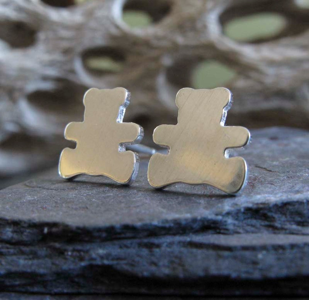 Teddy Bear Stud Earrings Handmade in Sterling Silver or 14k Gold - Etsy