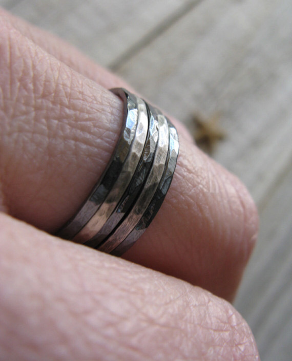 Set of 5 Sterling Silver Oxidized Thin Hammered Stacking Rings - Etsy