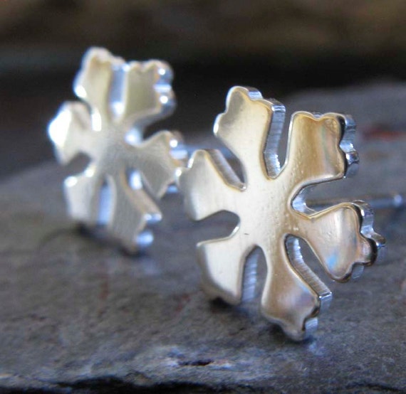 Snowflake Stud Earrings Handmade in Sterling Silver or 14k | Etsy
