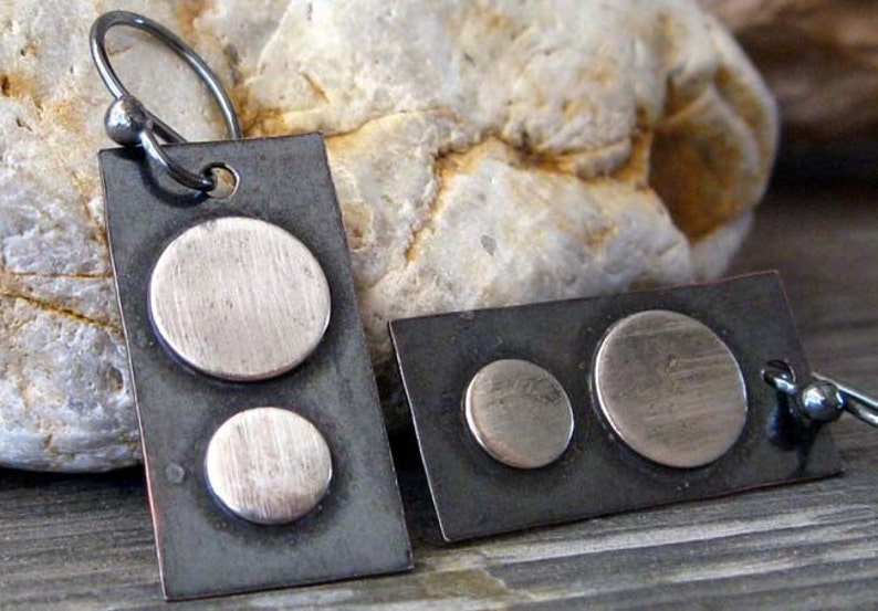 Rectangle dangle mixed metal earrings artisan handmade in | Etsy