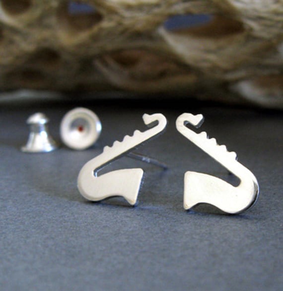 Saxophone Horn Stud Earrings Artisan Handmade in Sterling | Etsy