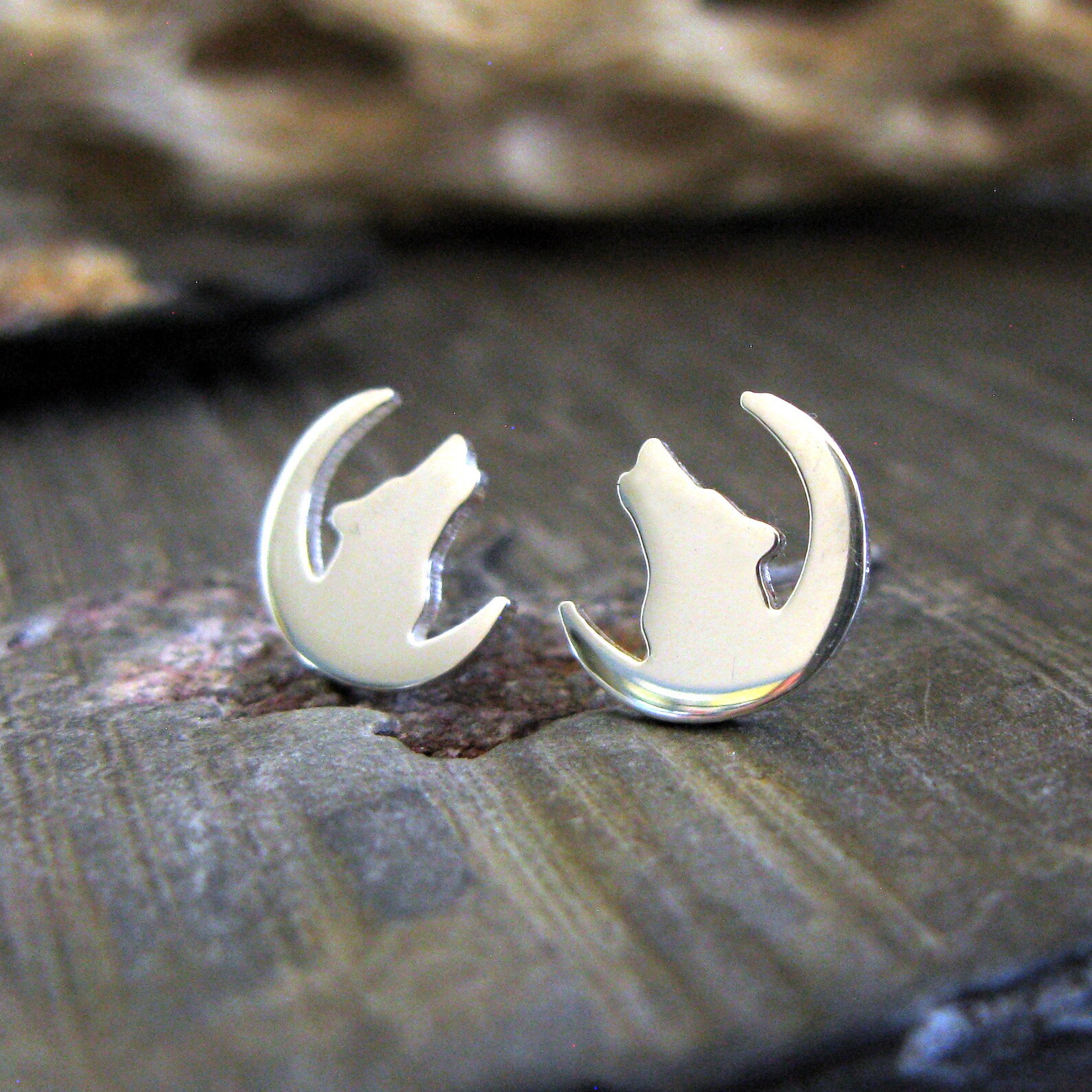 Sterling Silver Wolf Moon Stud Earrings: Handmade Silhouette Jewelry - Etsy