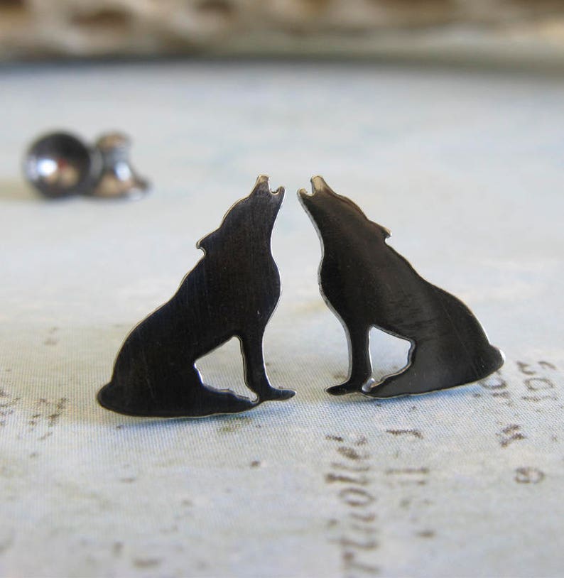 Howling Wolf Stud Earrings Handmade in Sterling Silver or 14k Gold - Etsy