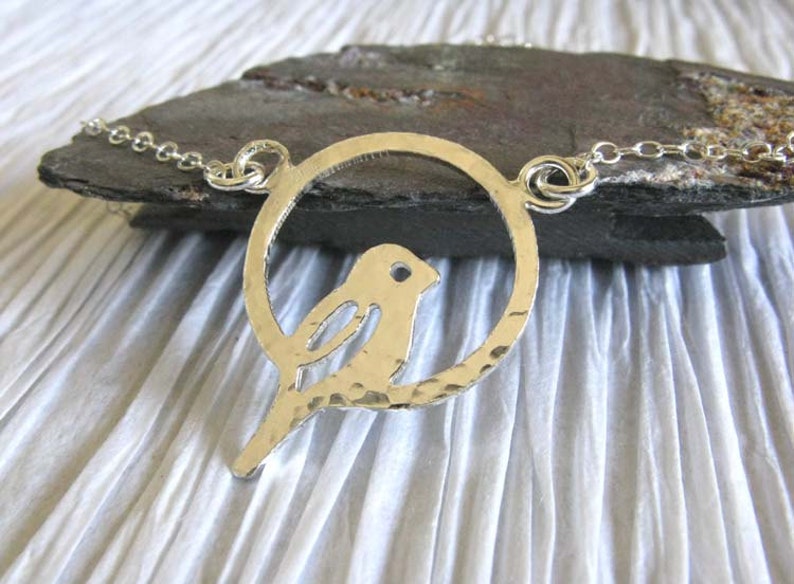 Bird in a Ring Perch Necklace Artisan Handmade in Sterling - Etsy