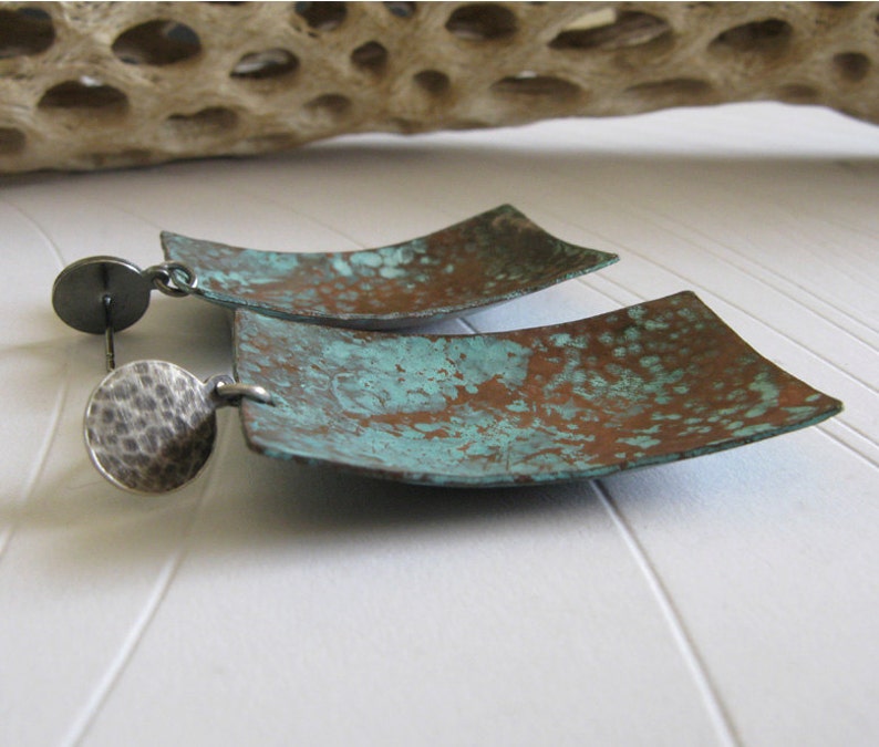 Verdigris earrings. Copper patina jewelry with oxidized | Etsy