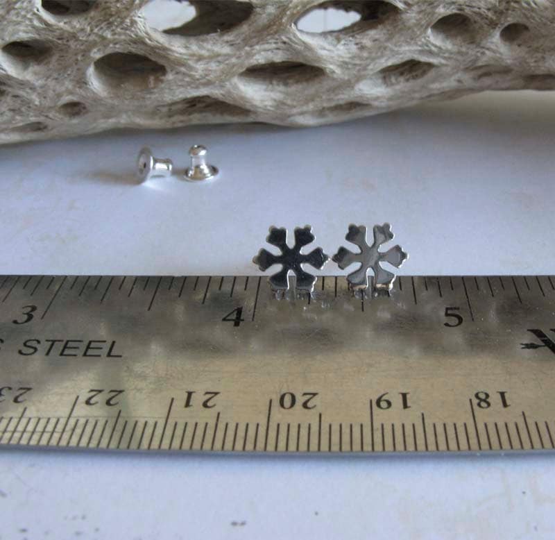 Snowflake Stud Earrings Handmade in Sterling Silver or 14k | Etsy