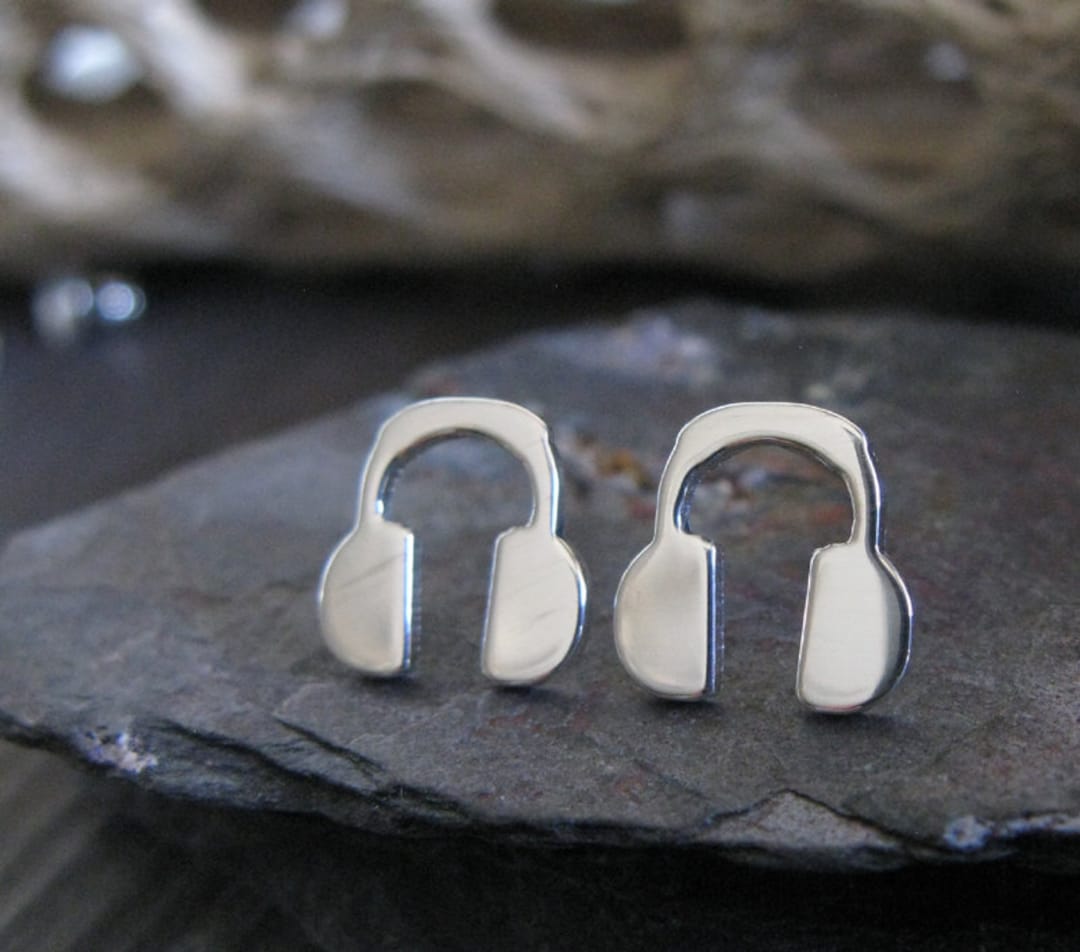 Headphone Stud Earrings Handmade in Sterling Silver or 14k Gold - Etsy