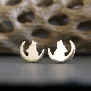 Sterling Silver Wolf Moon Stud Earrings: Handmade Silhouette Jewelry - Etsy