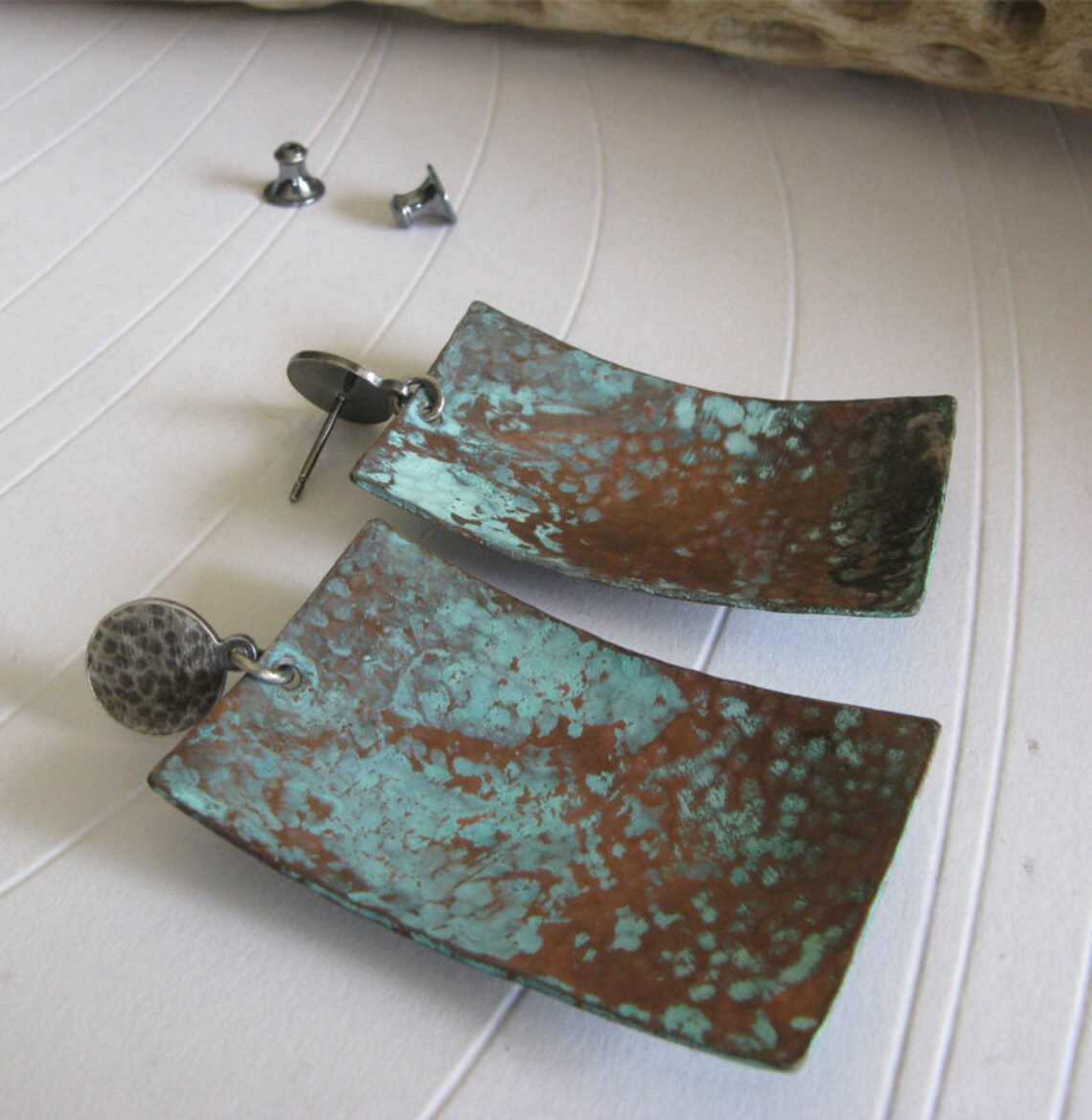 Verdigris earrings. Copper patina jewelry with oxidized | Etsy
