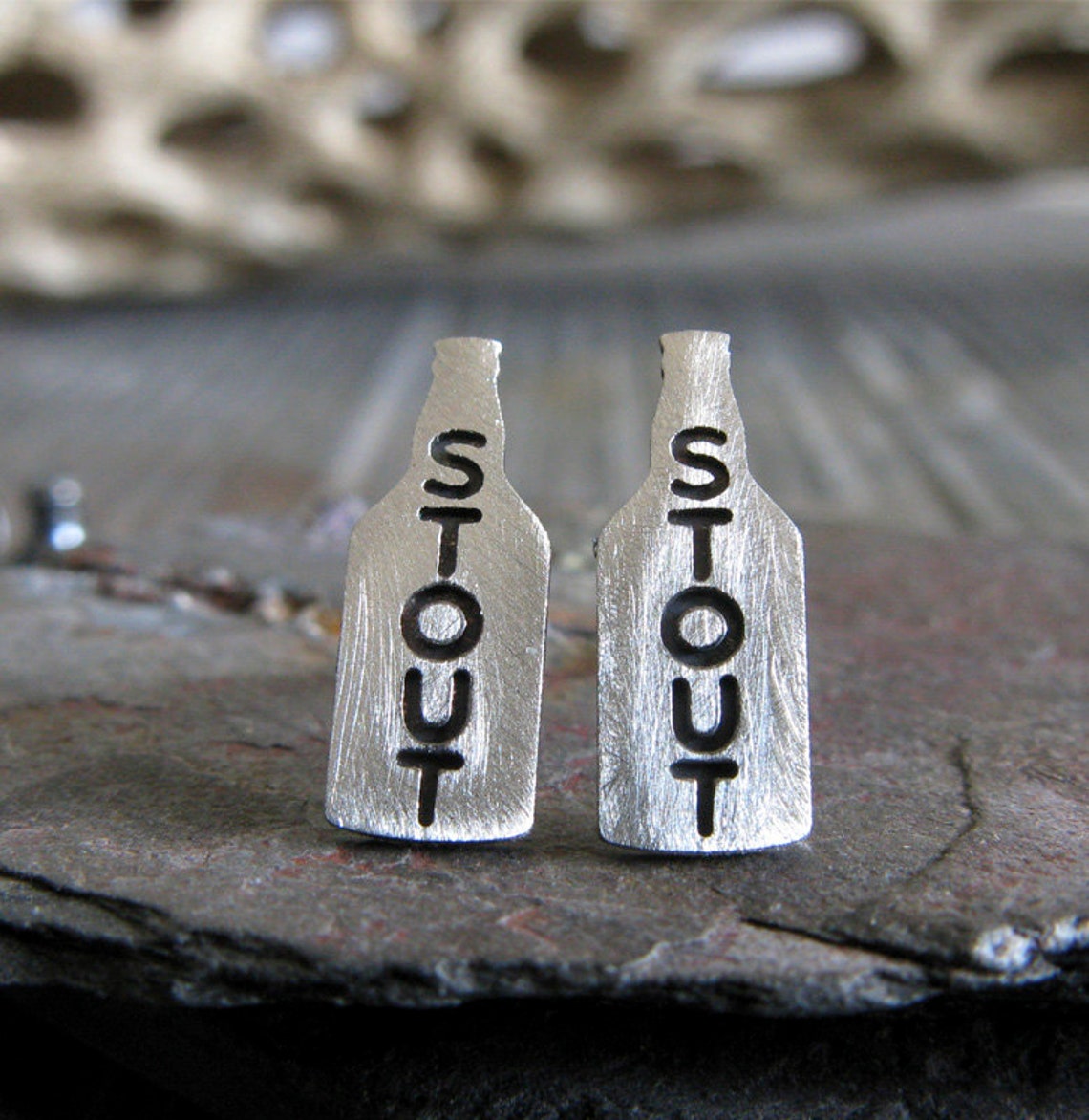 Tiny Stout Craft Beer Bottle Stud Earrings Handmade in Sterling Silver ...