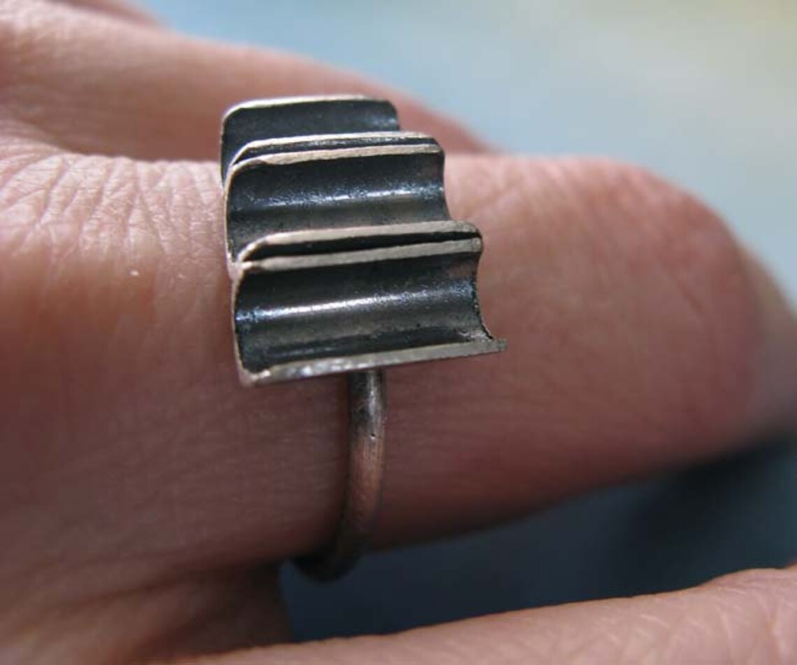 Rustic Sterling Silver Urban Half Pipe Ring Oxidized & Brushed Unique ...