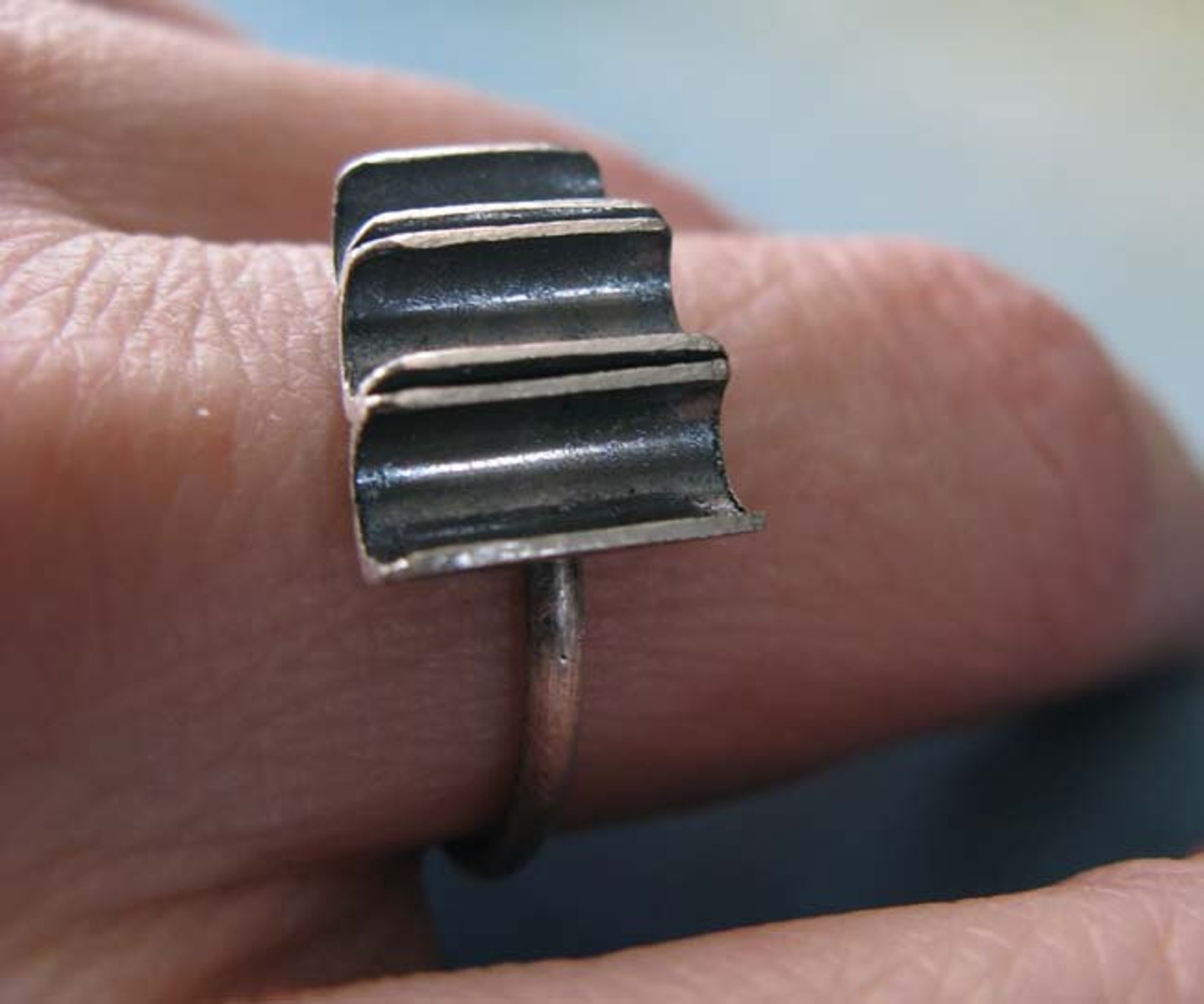 Rustic Sterling Silver Urban Half Pipe Ring Oxidized & Brushed Unique ...