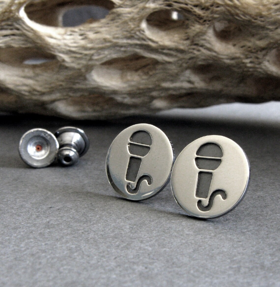 Microphone Stud Earrings Handmade in Sterling Silver - Etsy