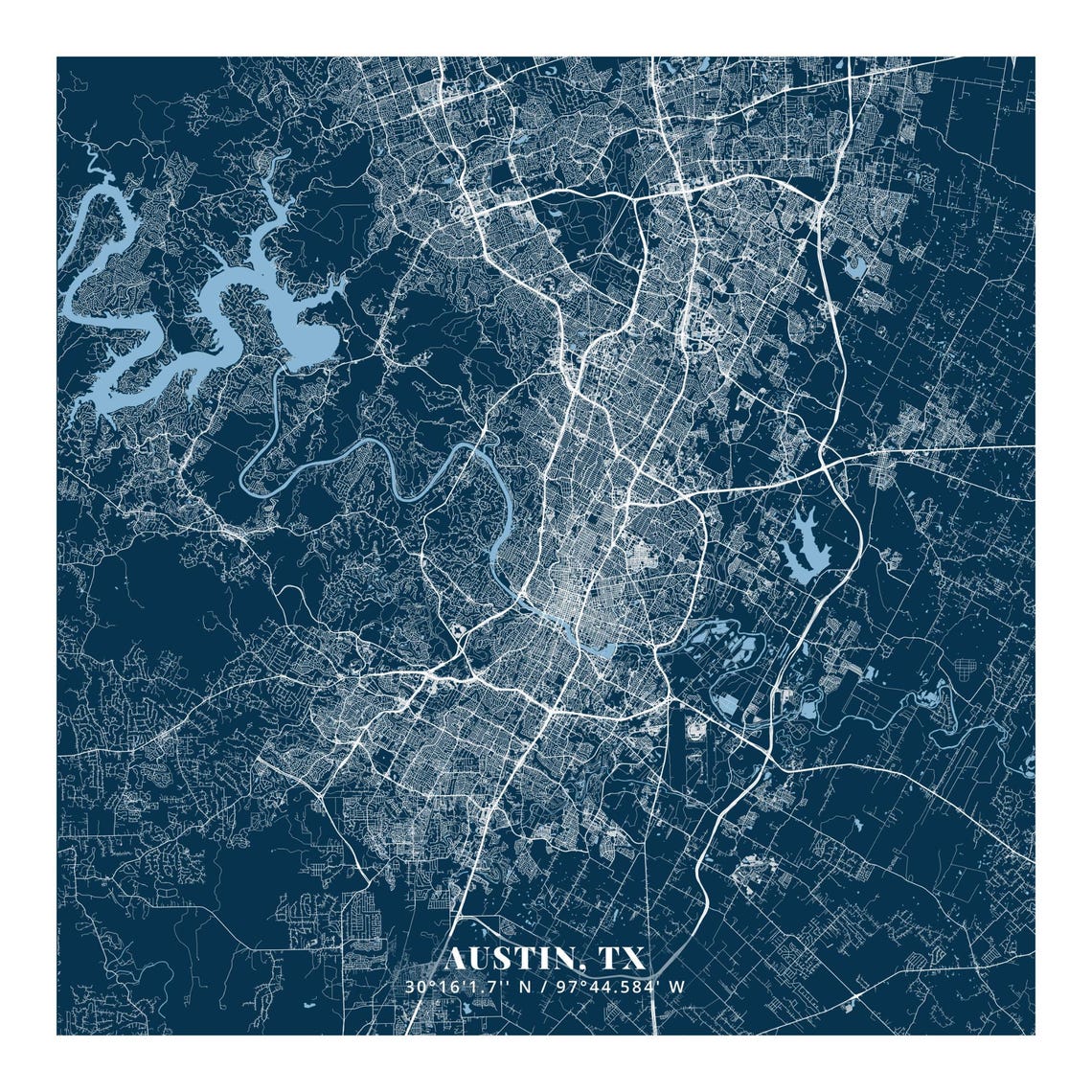 Austin Map Austin Print Austin Poster Austin City Map Map of Austin ...