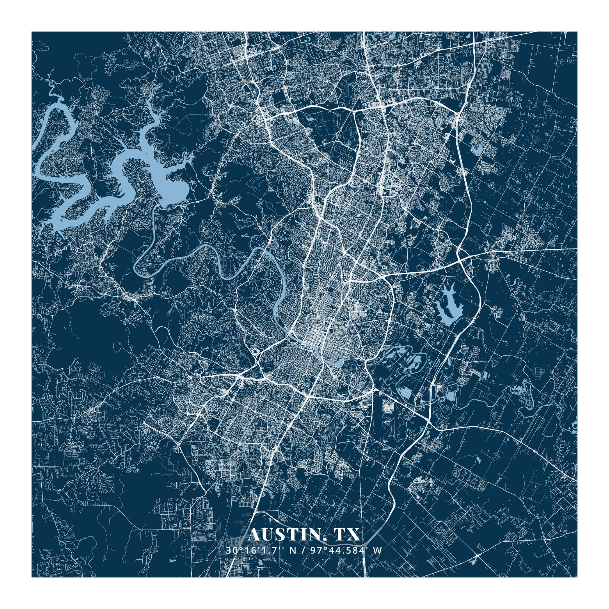 Austin Map Art Print Poster, Austin Texas Travel Wall Art Decor, Austin ...