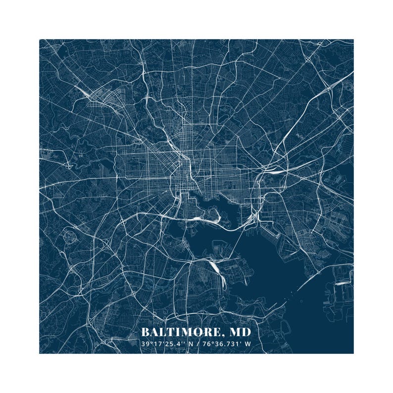 Baltimore Map | Baltimore Print | Baltimore Poster | Baltimore City Map ...
