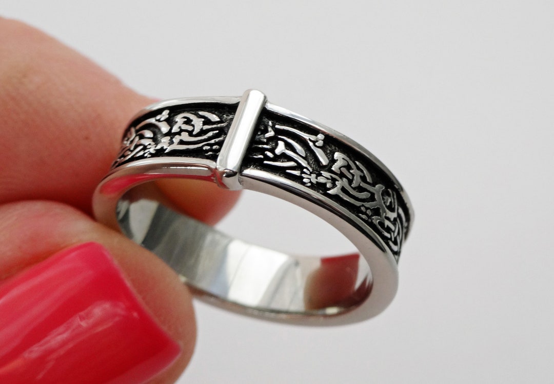 Celtic Highland Interlace Knot & Thistle Ring © Stainless Steel Sporran Key Filigree Leaves ...