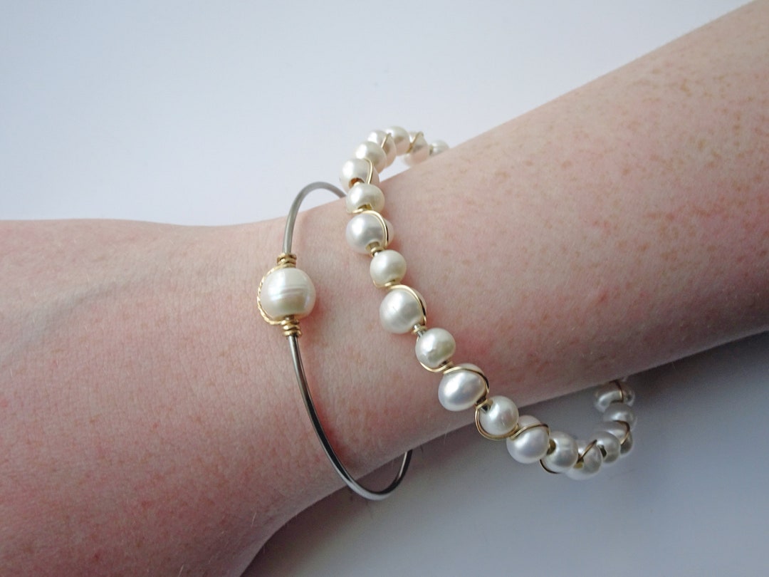 SALE - Entwined Bracelet - OOAK - Freshwater Pearl & 14kgf - Stainless ...