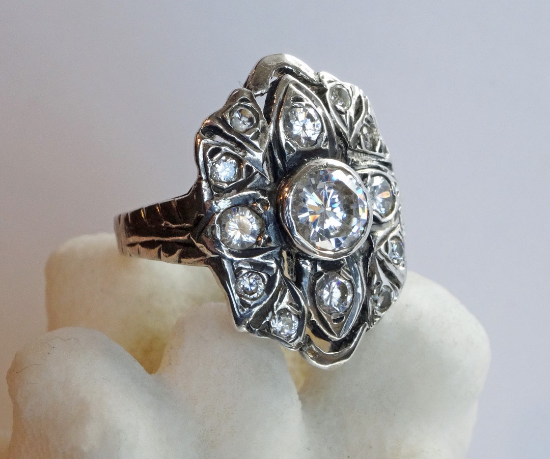 Art Deco - Solid Sterling - Cz's - Filigree - Bella Twilight - Antiqued ...