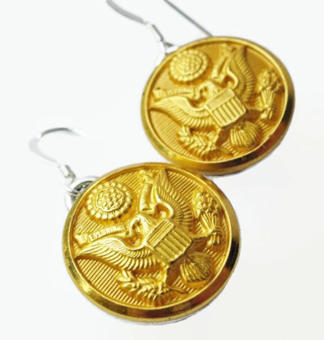 U.S. Military Uniform Button Earrings - Stainless Steel Earwires - Army ...