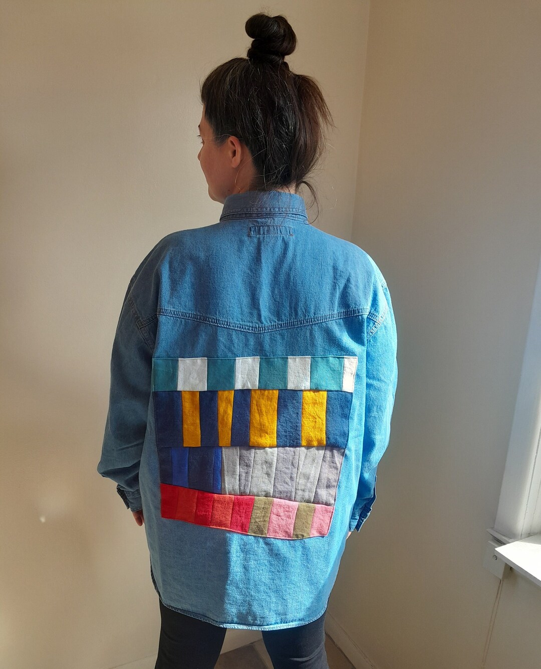 Upcycled Denim Shirt With Asymmetrical Quilted Back Panel - Etsy