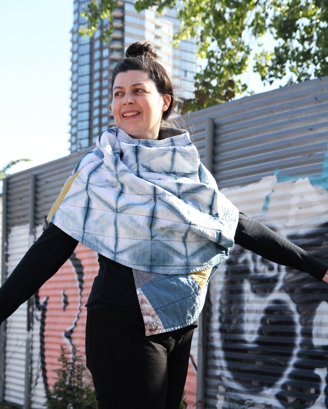 Shibori Patchwork Quilted Cowl With Snaps - Etsy