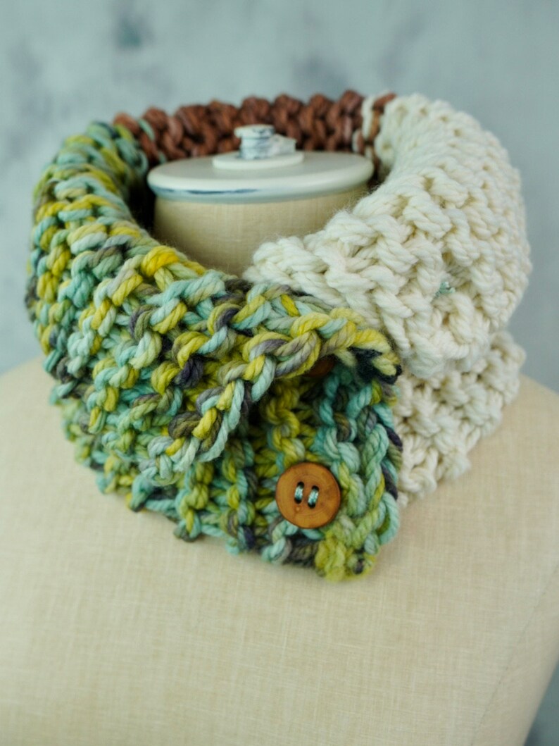 Watercress Color Block Button Cowl Merino Wool and Tree - Etsy