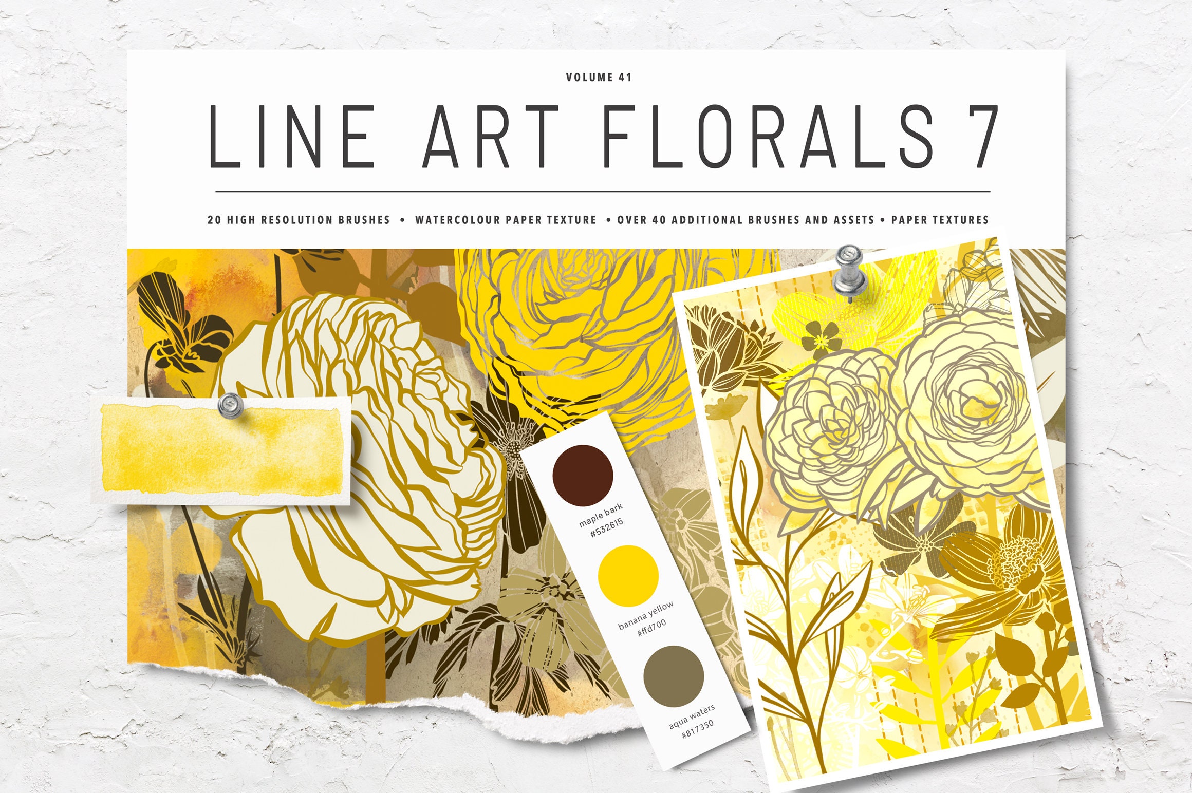 Volume 41 – Line Art Flowers 7, Procreate Watercolor Brushes & Stamps ...
