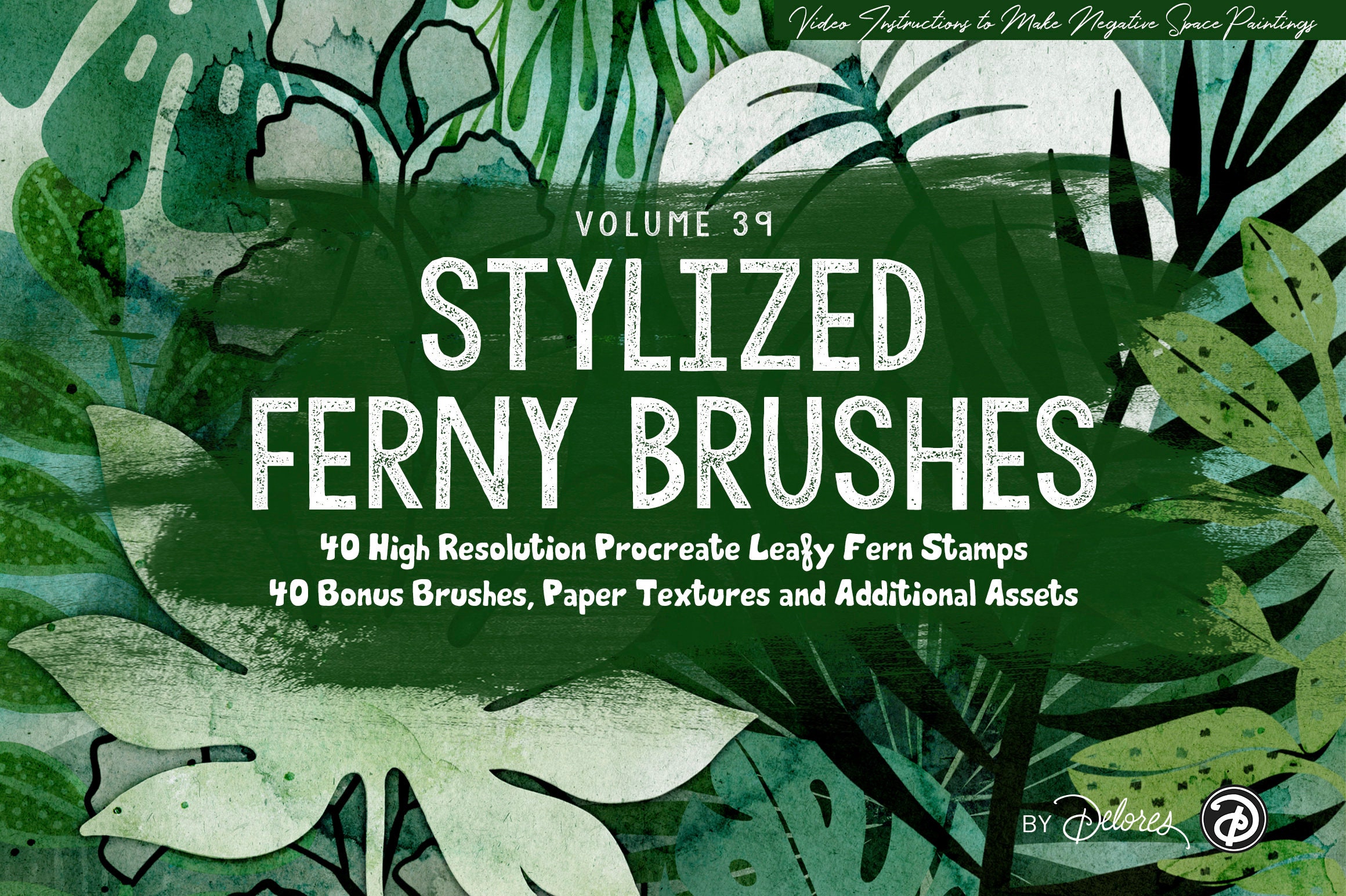 Volume 39 Ferns & Plants Line Art Procreate Watercolor Brushes and ...