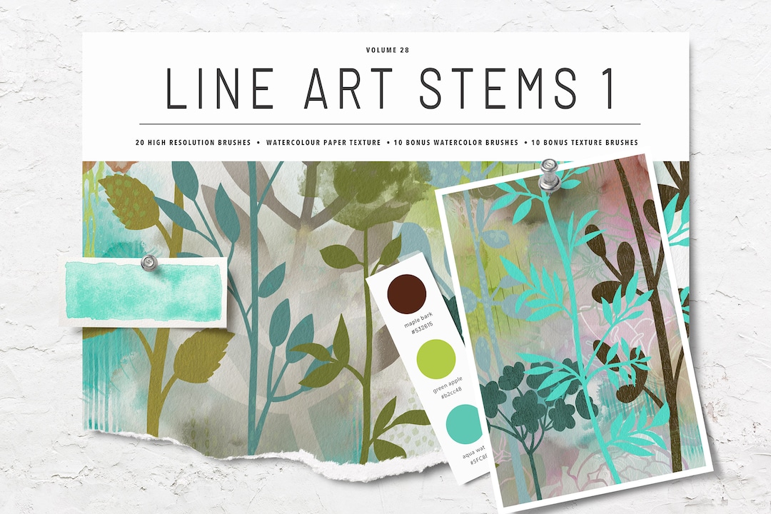 Volume 28 – Line Art Flower Stems 1, Procreate Watercolor Brushes ...