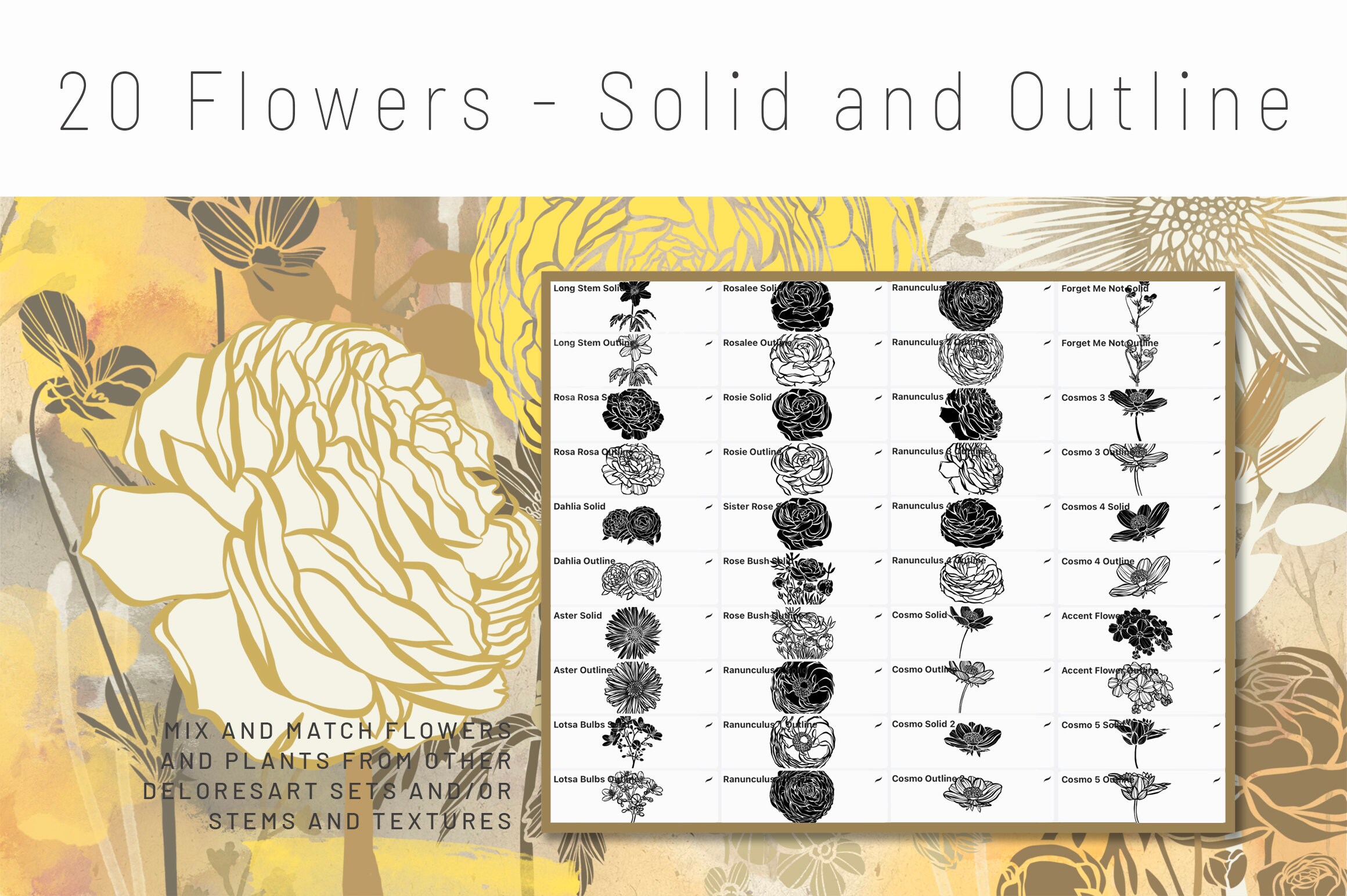 Volume 41 – Line Art Flowers 7, Procreate Watercolor Brushes & Stamps ...