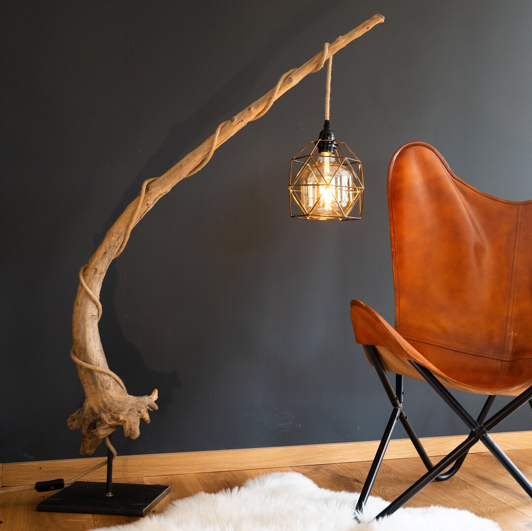 Handmade Wooden Floor Lamp Unique Rustic Lamp Modern Industrial ...