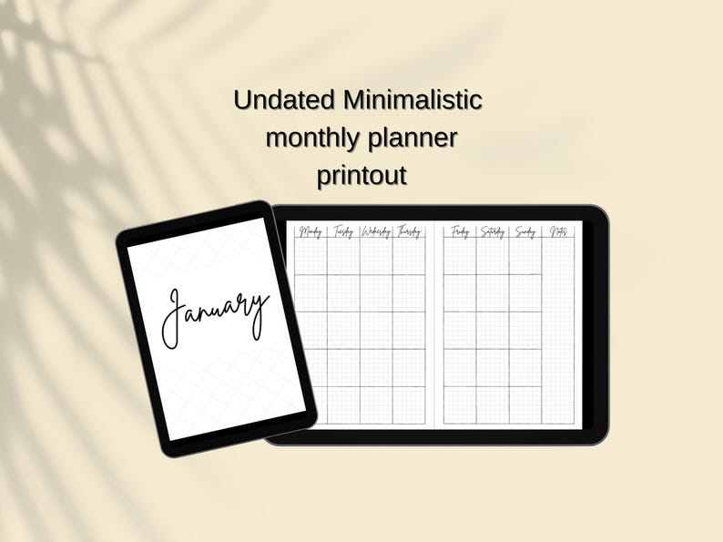 Printable PDF Undated Minimalistic Monthly Planner, Monday Start ...