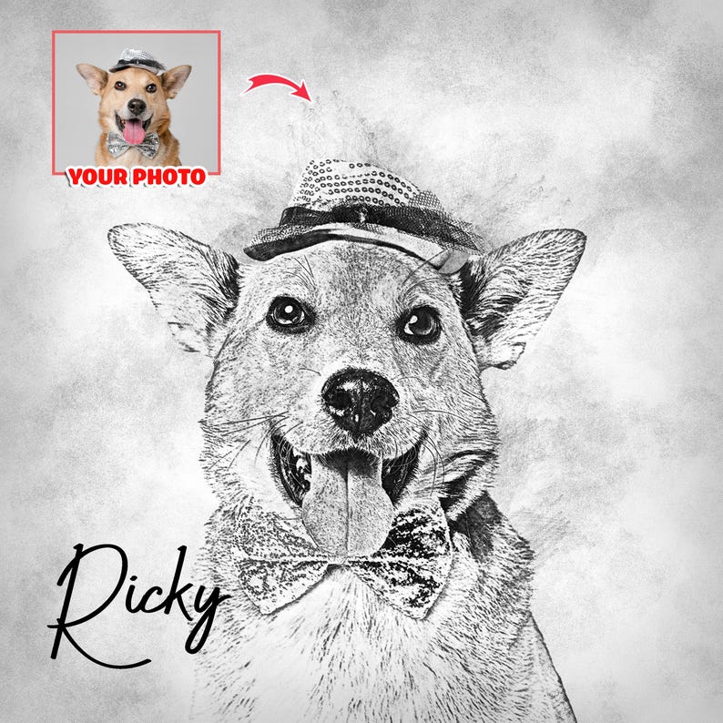 Pencil Sketch Custom Dog Portrait, Custom Dog Drawing, Custom Pet ...