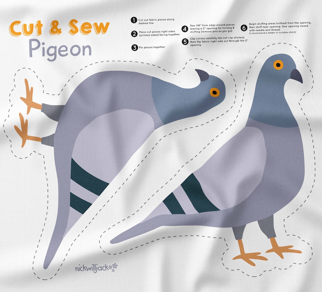 New York Pigeon Cut and Sew Panel, Pigeon Fabric Panel, Pigeon Nursery ...