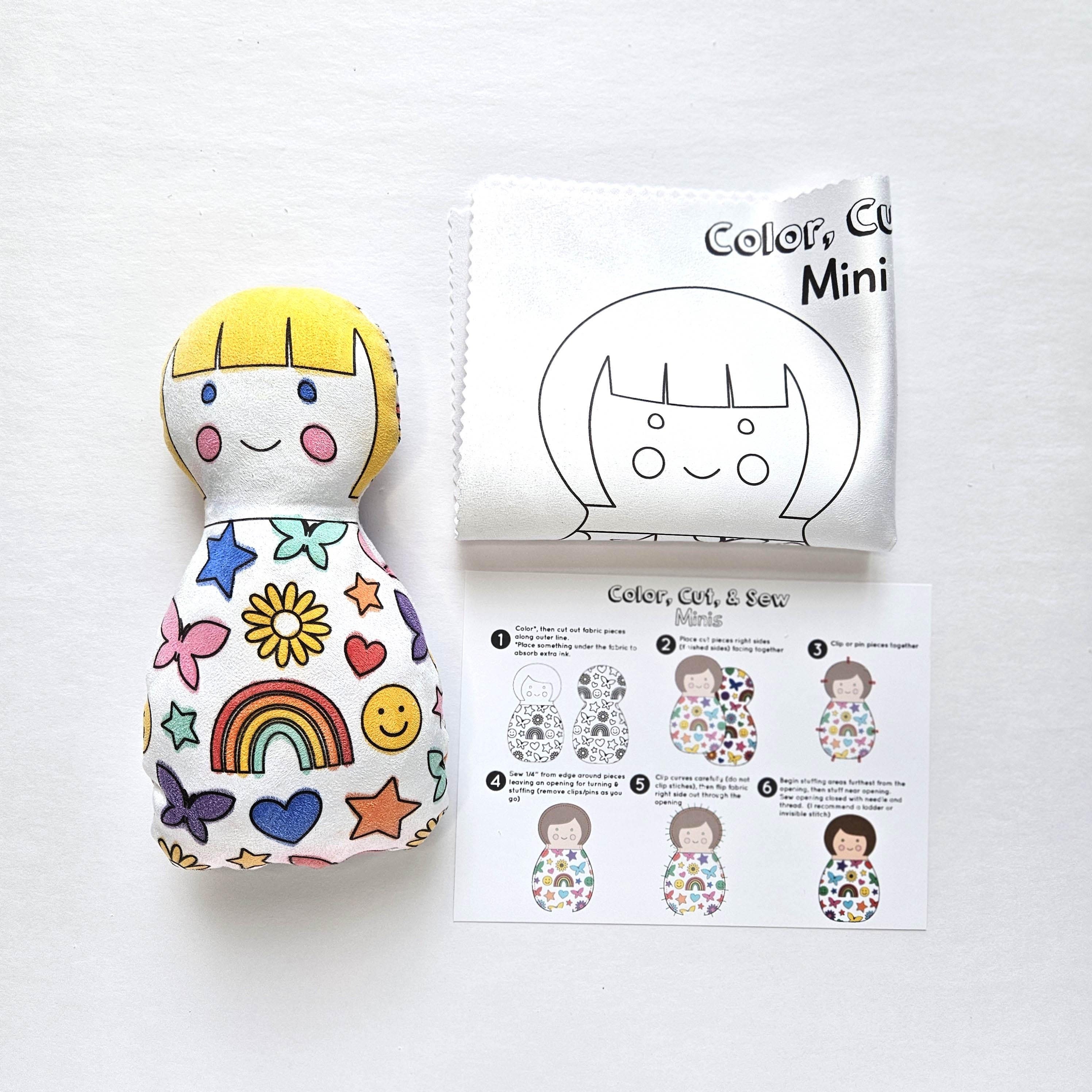 DIY Color Your Own Mini Plush Doll Kit, Kids Sewing Craft, Cut and Sew ...