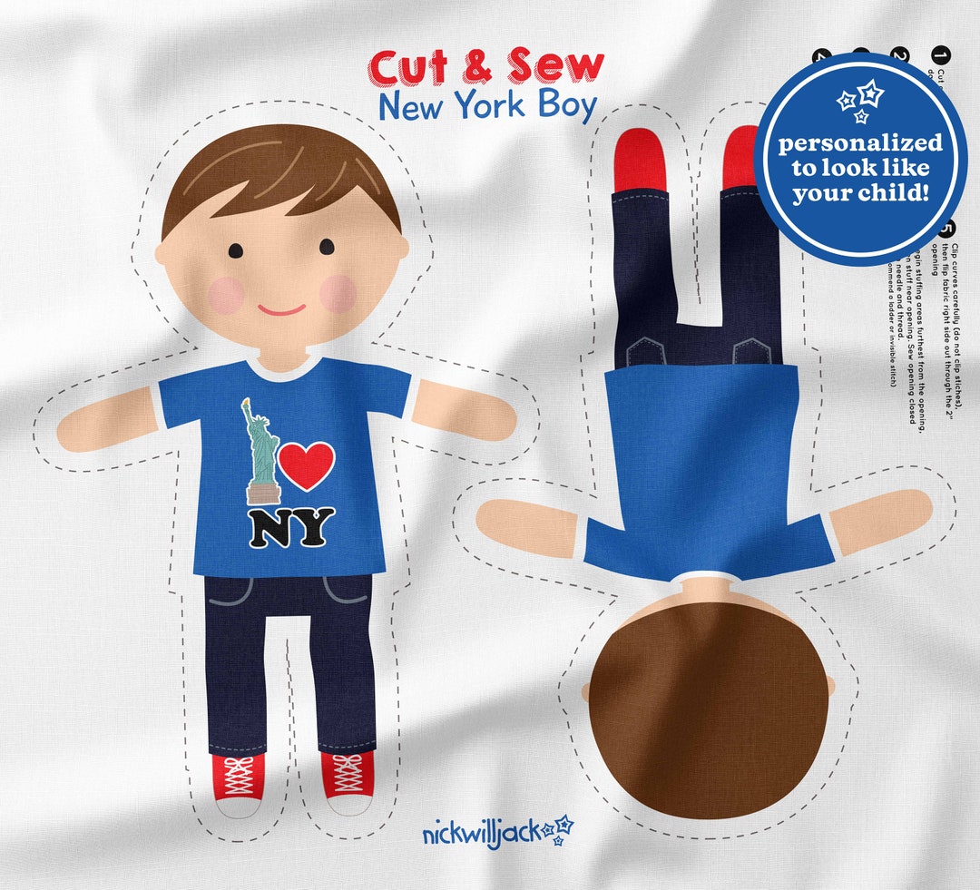 Cut and Sew New York Boy Doll , Custom Doll Fabric Panel, New York Boy ...