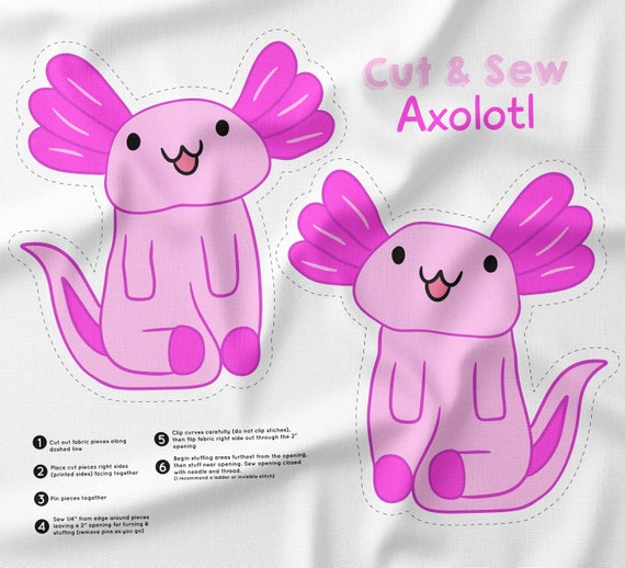DIY Axolotl Cut and Sew Panel, Axolotl Fabric Panel, Axolotl Sewing ...