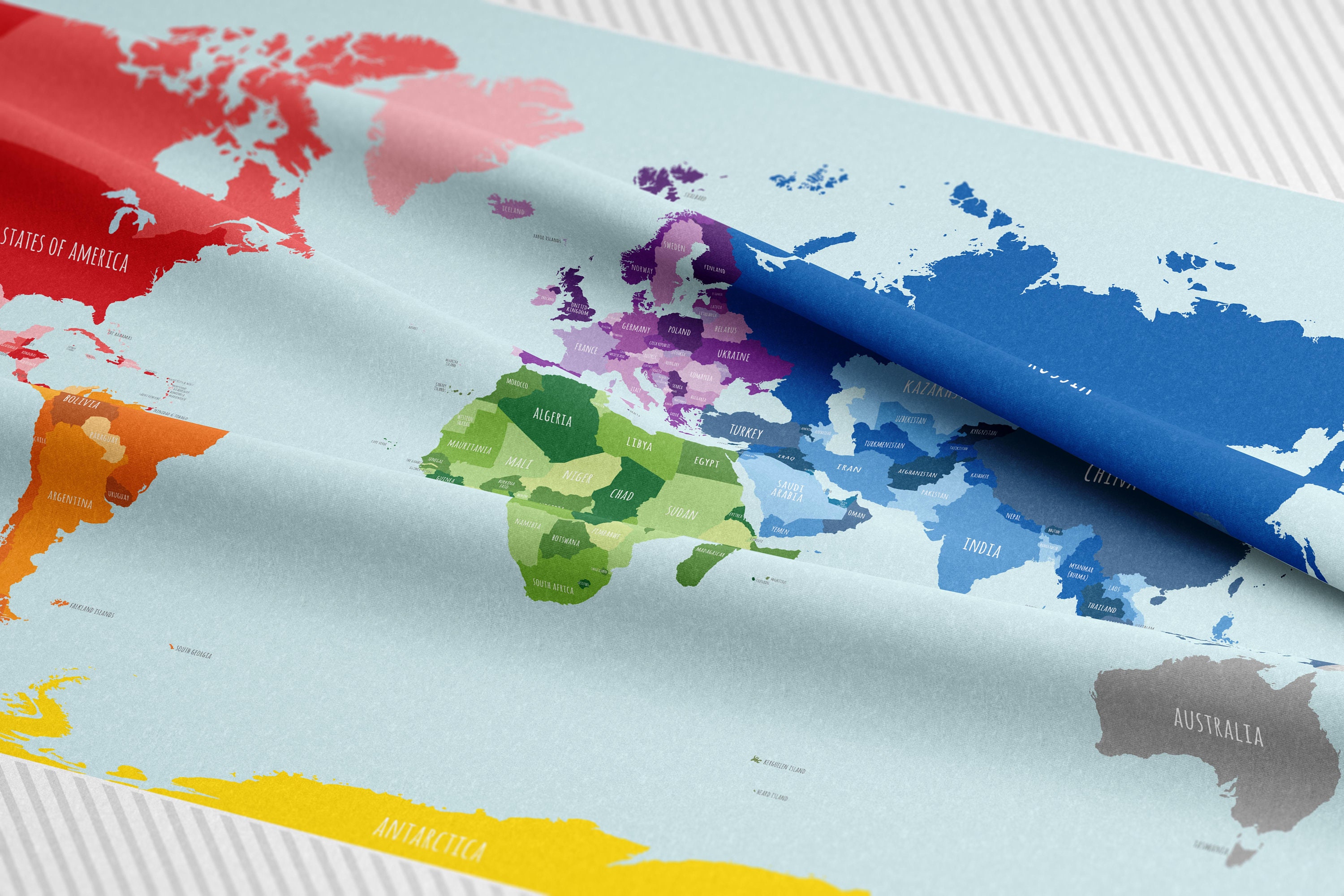 World Map Fabric Panel Map Fabric by the Yard or Fat Quarter - Etsy Canada