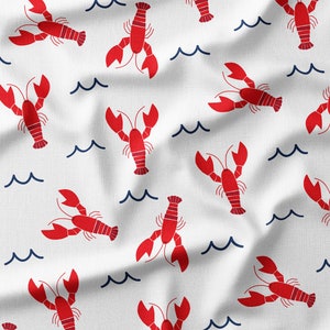 Lobster Fabric Scattered Lobster Fabric Coastal Fabric fabric by the ...