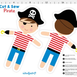 Cut and Sew Pirate Doll , Custom Doll Fabric Panel, Pirate Boy Doll ...